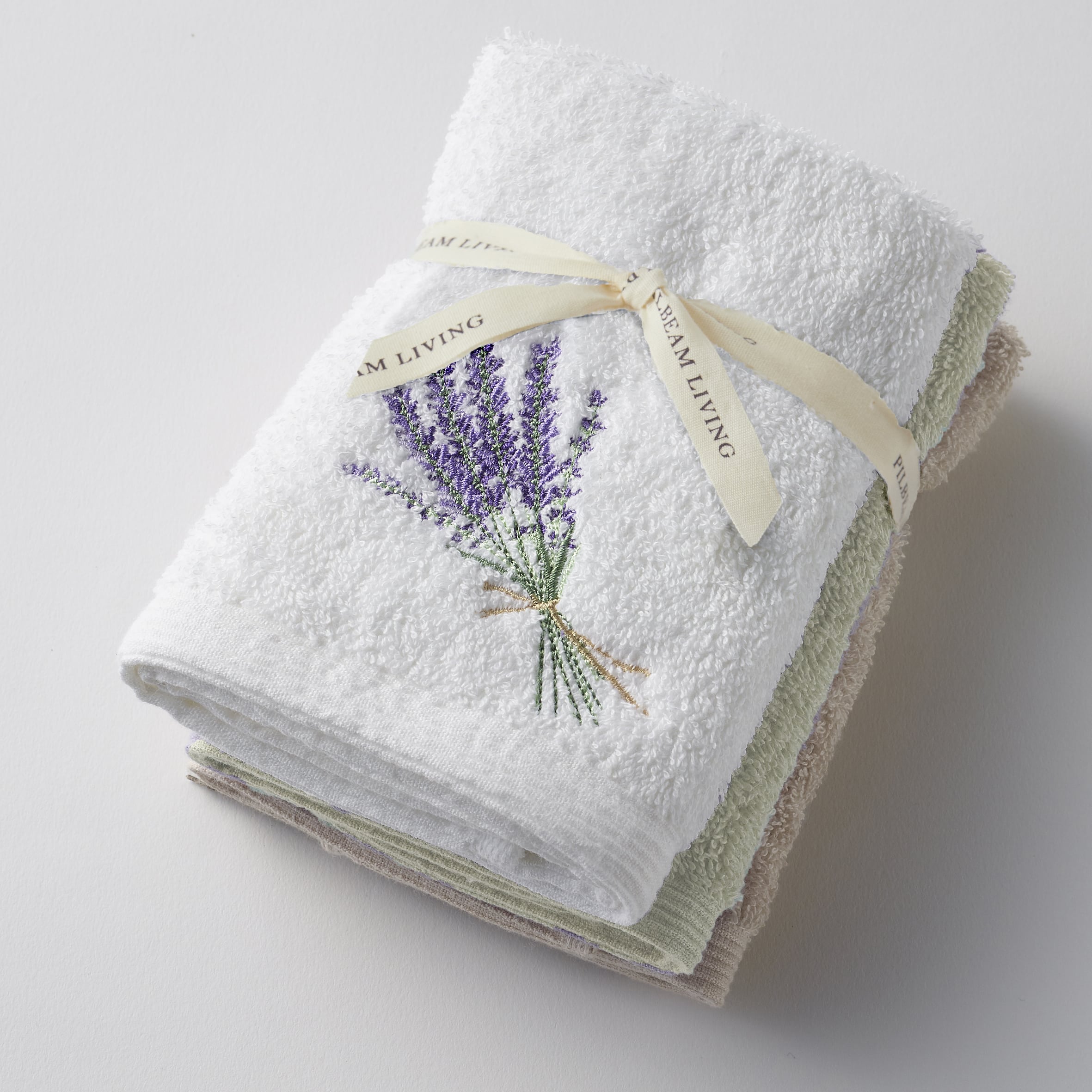 Lavender Bouquet Face Washer Set of 3 (2 Plain) - Pilbeam Living