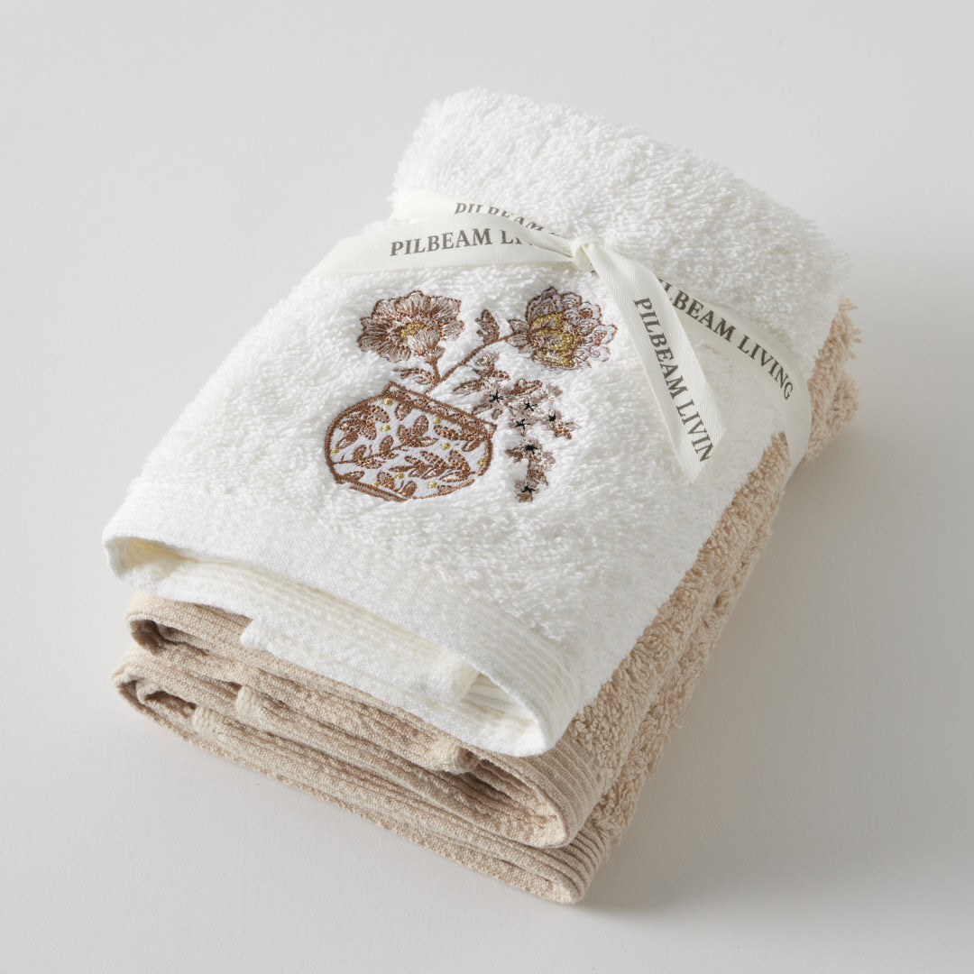 Timeless Blossoms Face Washer Set of 3 (2 Plain) - Pilbeam Living